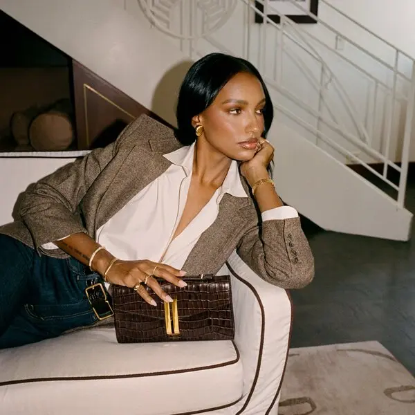 Demellier Jasmine Tookes X The Vancouver Clutch - Mahogany Croc